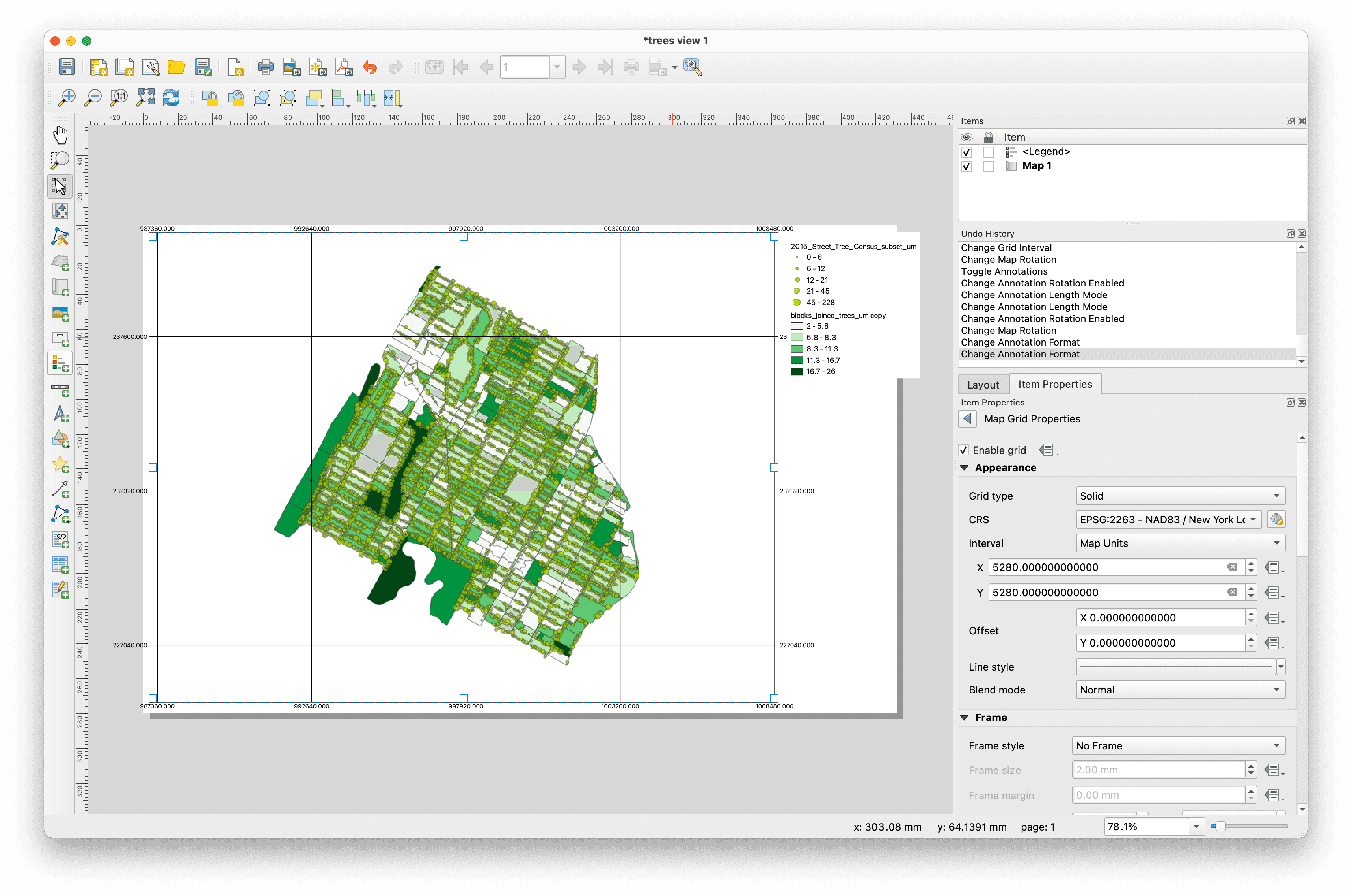 The map now displays a grid showing the coordinate reference system.